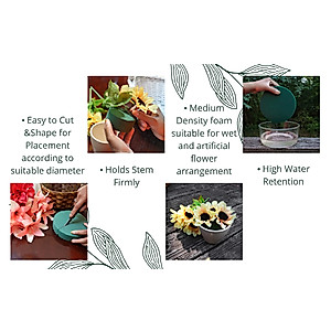FLOFARE Pack of 6 Round Floral Foam Blocks for Fresh and Artificial Flowers, Styrofoam for Artificial Flowers each (3" X 1.5"), Dry & Wet Green Flower Foam for Flower Arrangements and Florist Supplies