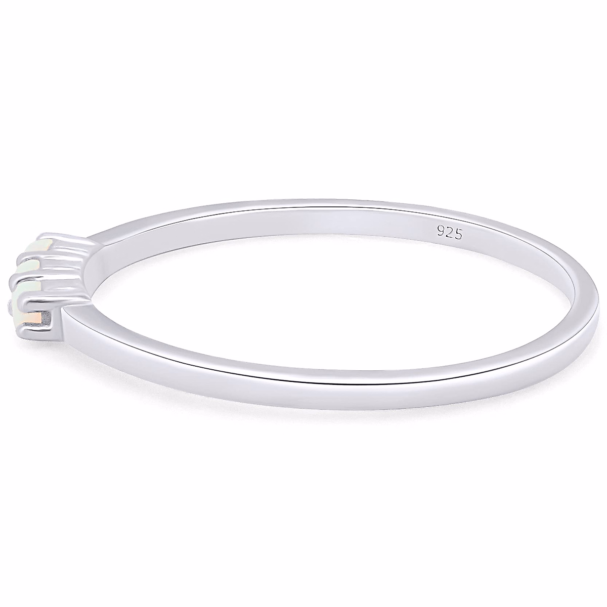 AFFY Three Stone Ring, 1.5MM Round Cut Created Opal Dainty Stackable Engagement Ring In 14k White Gold Plated 925 Sterling Silver Jewelry For Her Ring Size -7