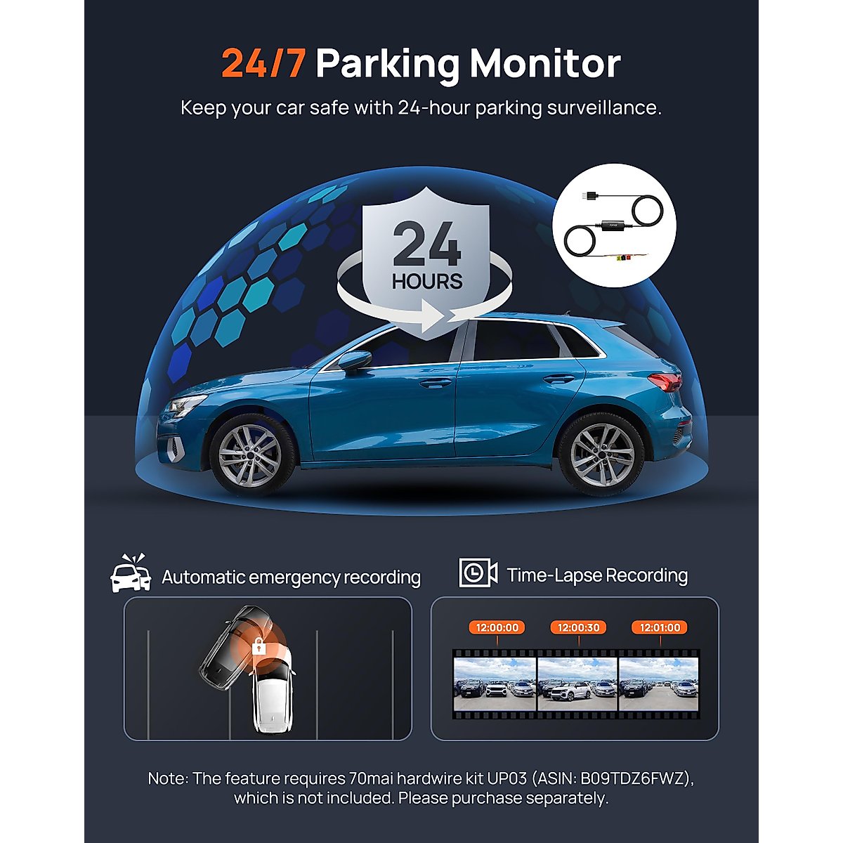 70mai 2.7K UHD Dash Cam Front and Rear A500S, Dual Dash Camera for Cars, Dashcam with APP, Sony IMX335, ADAS, Built-in WiFi GPS, 2'' IPS Screen, WDR, Night Vision, 24/7 Parking Mode, Loop Recording