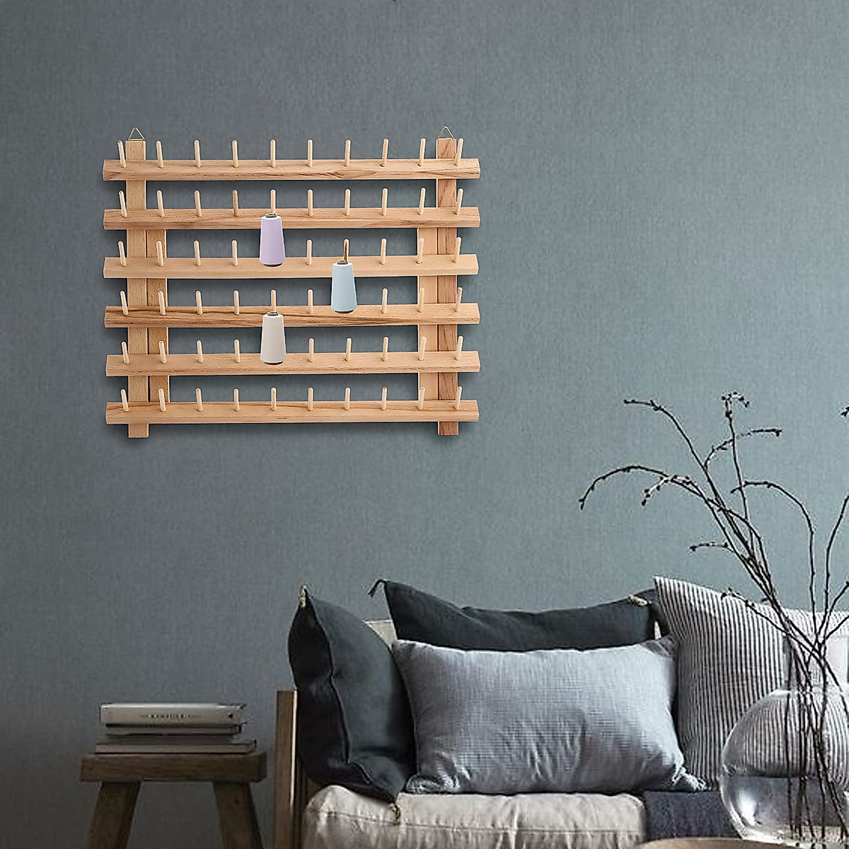 Tosnail 2 Pack 60 Spools Wooden Thread Holder Thread Rack Sewing and Embroidery Thread Organizer