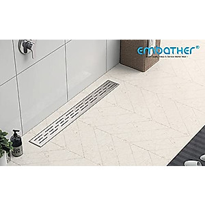EMBATHER 24 Inches Linear Shower Drain with Removable Pattern Grate, CUPC Certified, 304 Stainless Steel Floor Drain and Shower Drain Base Included Hair Strainer and Leveling Feet, Brushed Nickel