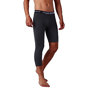 Jonscart Men?s 3/4 One Leg Compression Capri Tights Pants Athletic Base Layer Underwear (Black-R,S)