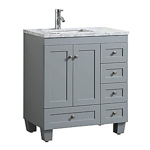 Eviva Gray Bathroom Vanity with Sink - Freestanding Bathroom Vanities 30 inch w/White Carrara QuartzTop - Perfect 30 Inch Bathroom Vanity with Sink Set for Modern Bathroom Decor