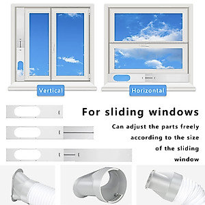 YUESUO Portable AC Window Vent Kit with Hose, 3Pcs Window Slide Kit Plate + 5'' Window Adapter Tube Connector + 5" Exhaust Hose (9 Pack)