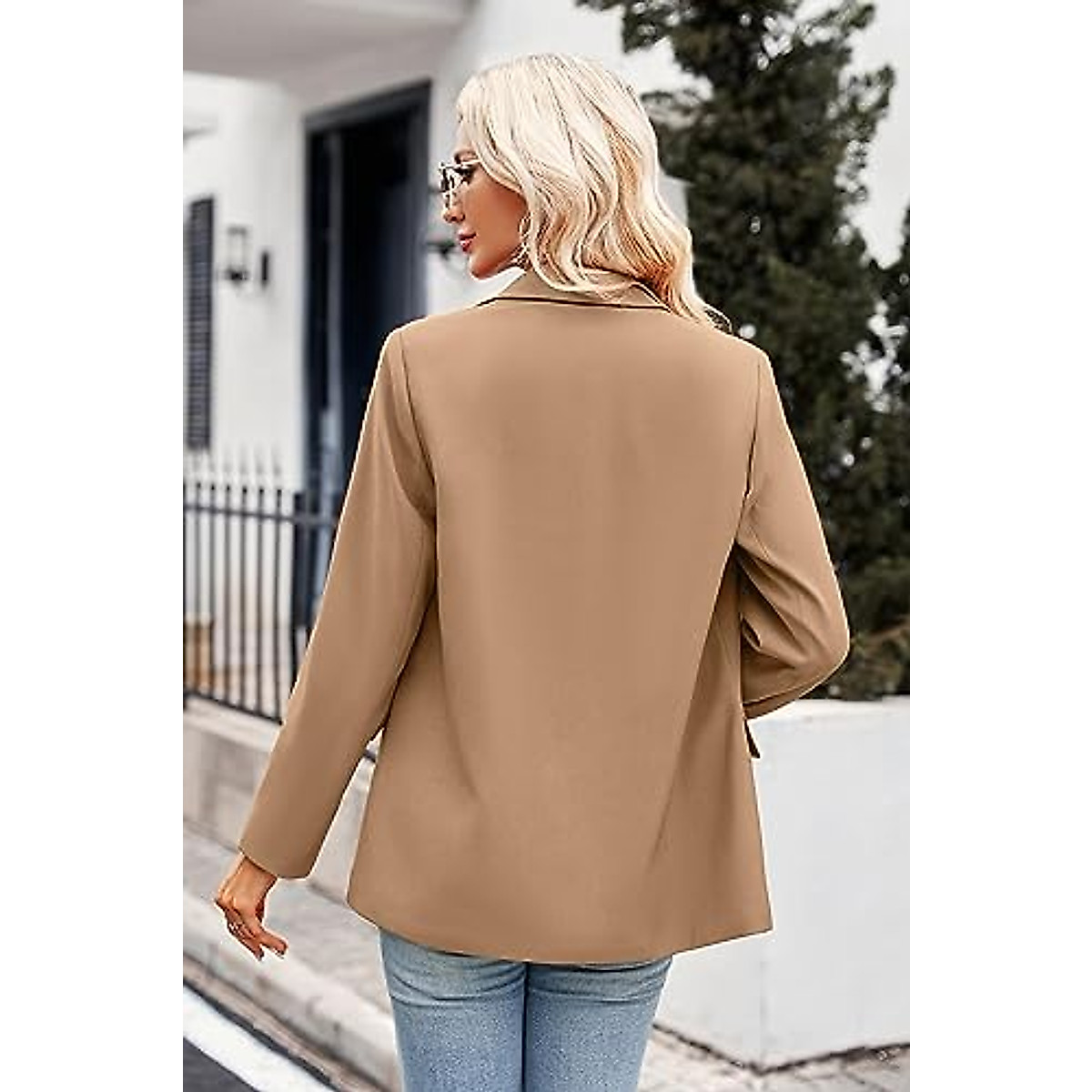 BZB Women's Casual Blazers Long Sleeve Lapel Button Open Front Work Office Blazer Jackets Suit Light Khaki