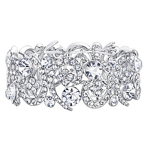 EVER FAITH Women's Austrian Crystal Stunning Hollow Floral Bridal Stretch Bracelet Silver-Tone