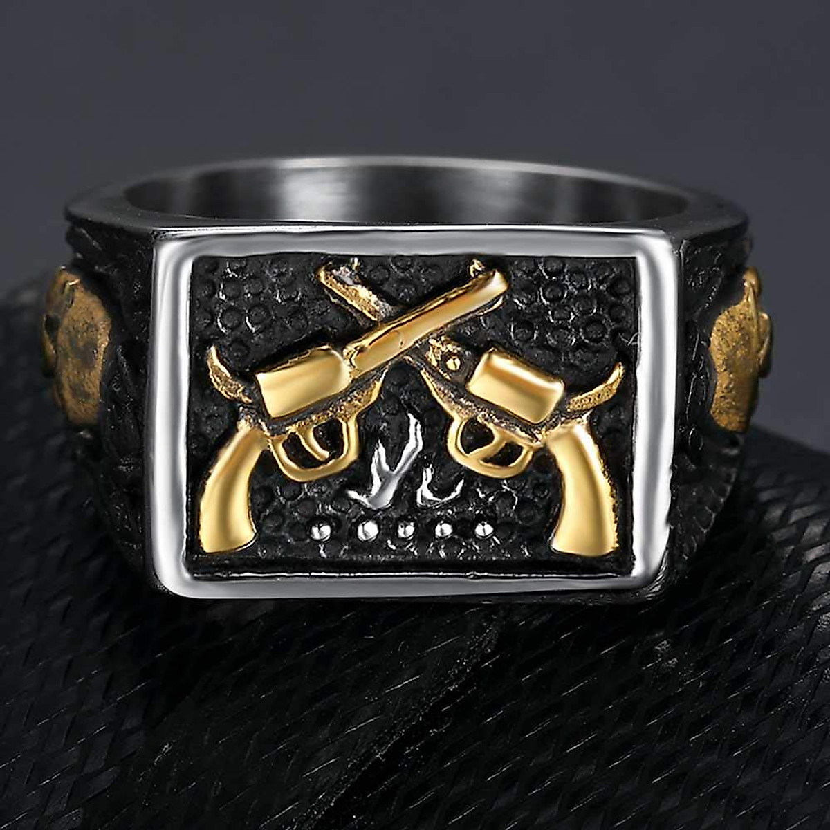 Jude Jewelers Stainless Steel Gun Military Milita Army Wester Cowboy Signet Style Biker Ring (Gold, 8)