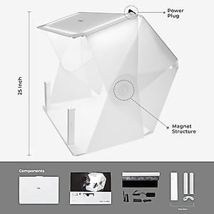 Foldio3 + Extra Lights (25inch Lightbox for Product Photography with Halo Bars / 25" x 25"/ Portable Studio, Dimmable LED Chips, CRI 97+, Background Sheet Included | ORANGEMONKIE)