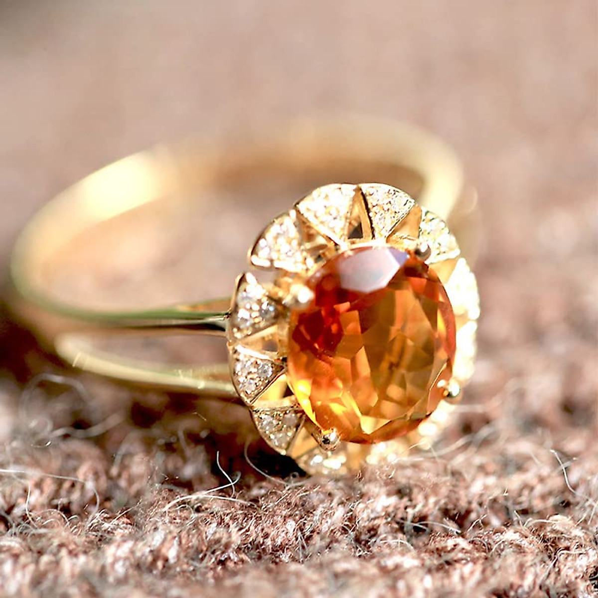 Fashion Citrine Gold Plated Gemstone Ring Yellow Diamond Ring Open Ring 925 Sterling Silver Oval Diamond Cut Cubic Zirconia Citrine Ring Wedding Engagement Ring 593 (golden color)