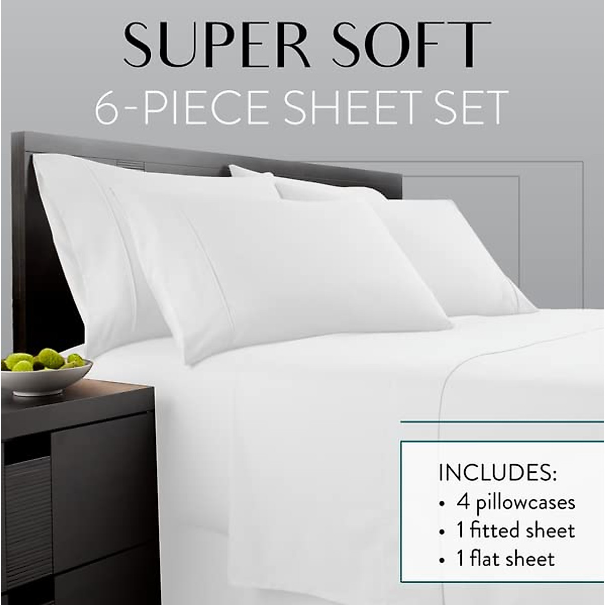 Danjor Linens California King Sheet Set - 6 Piece Set Including 4 Pillowcases - Deep Pockets - Breathable, Soft Bed Sheets - Wrinkle Free - Machine Washable - White Cal King Bed Sheets - 6 pc