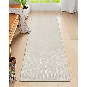 Lahome Boho Bathroom Runner Rug, 2x6 Washable Hallway Kitchen Runner Rug Cotton Woven Rug Runner, Farmhouse Cream Runner Rug Lightweight Carpet Runners for Hallway 6ft Laundry, White/Cream