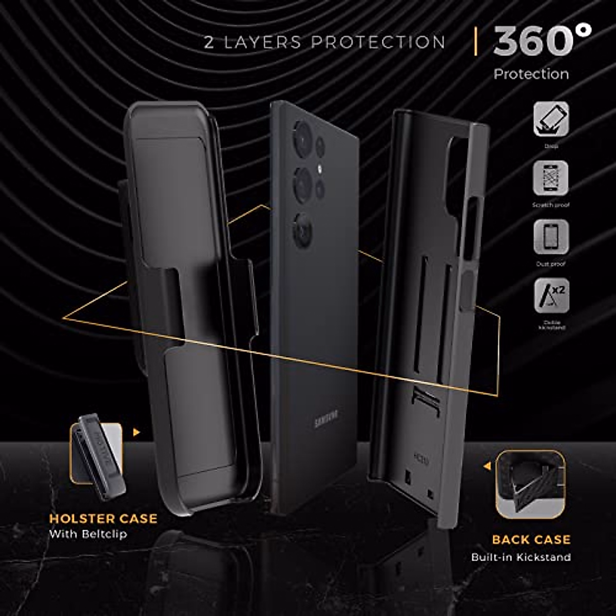 MOTIVE for Samsung Galaxy S23 Ultra Holster Case, Belt Clip Case for S23 Ultra, Shell Holster Combo, Slim Rugged Drop Shockproof Protective Cover with Kickstand (6.8") | Ranger Series