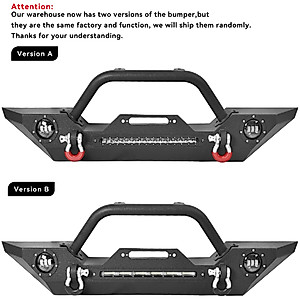 LEDKINGDOMUS Front& Rear Bumper with Tire Carrier Compatible with 07-18 Jeep Wrangler JK JKU Rubicon Sahara Sports Model w/ 2x 60W Fog Light, Winch Plate and D-rings Offroad Rock Crawler Bumper