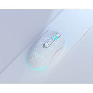 AJ52PRO Watcher 2.4G Wireless/ Bluetooth 5.0/ Wired Gaming Mouse, 10000 DPI, Programmable 7 Buttons, Ergonomic LED Backlit USB Gamer Mice Computer Laptop PC, for Windows Mac Linux OS, Star White