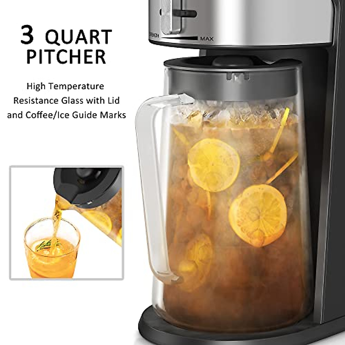 wirsh Iced Tea Maker, Iced Coffee Maker with 85 Ounce Pitcher, Strength Control and Reusable Filter, Perfect For Iced Coffee, Latte, Tea, Lemonade, Flavored Water, Black