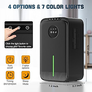 SAMSICHI Dehumidifier, 85 OZ Dehumidifiers for Room for Home, (800 sq. ft.) Quiet Dehumidifiers for Bathroom, Bedroom, Closet, RV, 7 Colors LED Auto Shut Off Dehumidifier with Drain Hose