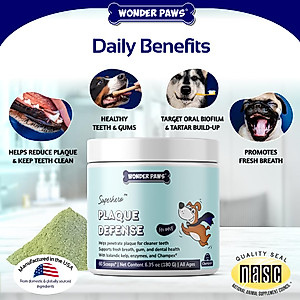 Wonder Paws Dental Powder for Dogs – Teeth Cleaning & Dental Care Made Easy – Removes Plaque, Tarter, Stains & Freshens Breath – Plaque & Tartar Remover for Dogs of All Ages – 60 Scoops