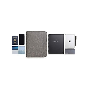 Forevermore Portfolios Padfolio Binder - Professional Faux Leather Travel Organizer Pouch for Tablet, Documents, Presentation Folders, Zipper Closure, Detachable 3-Ring Notepad - Gray