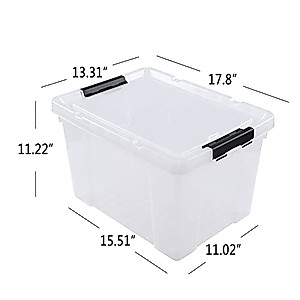 Obstnny 34 Qt Clear Lidded Storage Bins, 4 Packs, Plastic Latching Box with Wheels