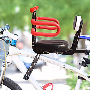 Together-life Foldable Front Mounted Children Bike Seats, Portable Baby Kids' Bicycle Carrier with Guardrail Handrail and Pedal for Mountain Bikes, Hybrid Bikes, Fitness Bikes