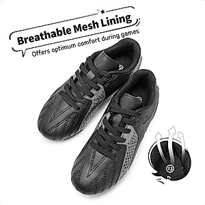 DREAM PAIRS Boys Girls Soccer Cleats Youth Firm Groud Classic Lightweight Football Shoes for Little/Big Kid,Size 4 Big Kid,Black/Dark/Grey,HZ19006K