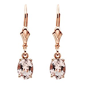 Solid 14k Rose Gold Morganite Dangle Lever back Earrings