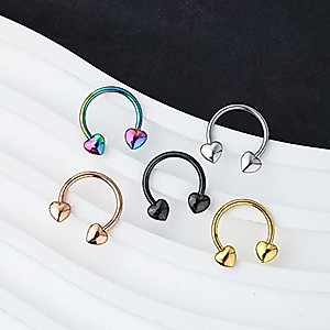 Jewseen 16G Septum Rings Heart Cartilage Earring Hoop 316L Stainless Steel Helix Earring Daith Earring Nose Ring Hoop Septum Piercing Jewelry for Women and Men