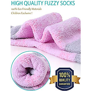 EBMORE Girls Kids Toddler Fuzzy Non Slip Grips Slipper Socks Gift Crew Cabin Cozy Fluffy Hospital Cute Warm Winter Socks for Boys Child Christmas Stocking Stuffers 6 Pairs（Snowflake，8-12 Y）