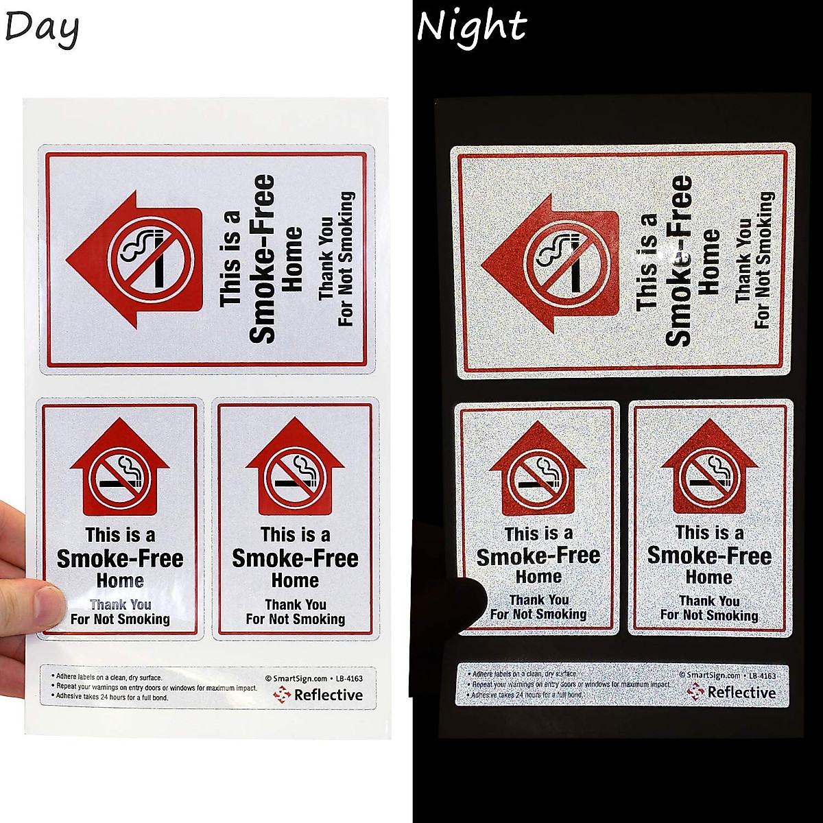 SmartSign This is A Smoke Free Home Stickers, Thank You for Not Smoking Decals | Pack of 3 EG Reflective Adhesive Decals/Labels/Stickers, Made in USA