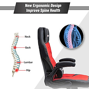 shuanghu Gaming Chair Ergonomic Recliner Office Computer Chair High Back Gaming Chair with Adjustable Headrest and Swivel Armrests and Lumbar Support for Men Women Adults Gamer (Red)