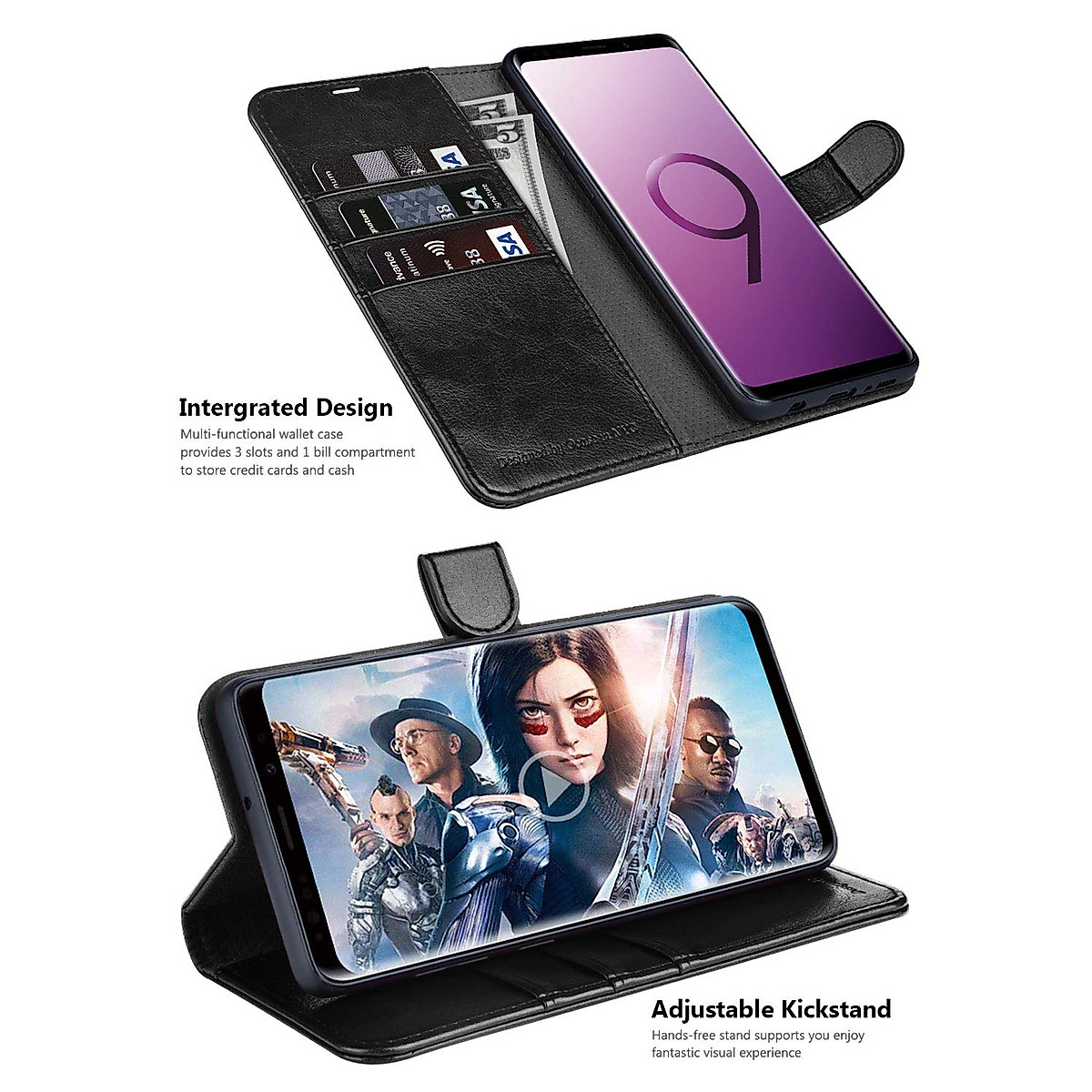 OCASE Samsung Galaxy S9 Plus Case, S9 Plus Wallet Case [TPU Shockproof Interior Protective Case] [Card Slot] [Kickstand] [Magnetic Closure] Leather Flip Case for Samsung Galaxy S9 Plus (Black)