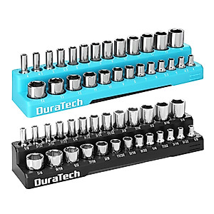 DURATECH Magnetic Socket Organizer Set, 1/4" Drive SAE&Metric Socket Holders Socket Trays for Tool Box and Tool Cart, Hold 52 Pieces Standard&Deep Size Sockets (Sockets Not Included)