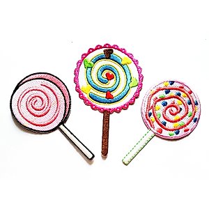 Nipitshop Patches Set 3 Pcs Colorful Fancy Sweet Lollipop Fantasy Lollipop Candy Embroidered Iron on Applique Patches for Clothes Backpacks T-Shirt Jeans Hat Bag