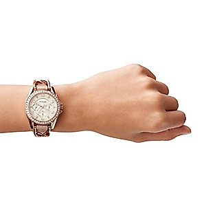 Fossil Women's Riley Quartz Stainless Steel and Leather Multifunction Watch, Color: Rose Gold, Sand (Model: ES3466)