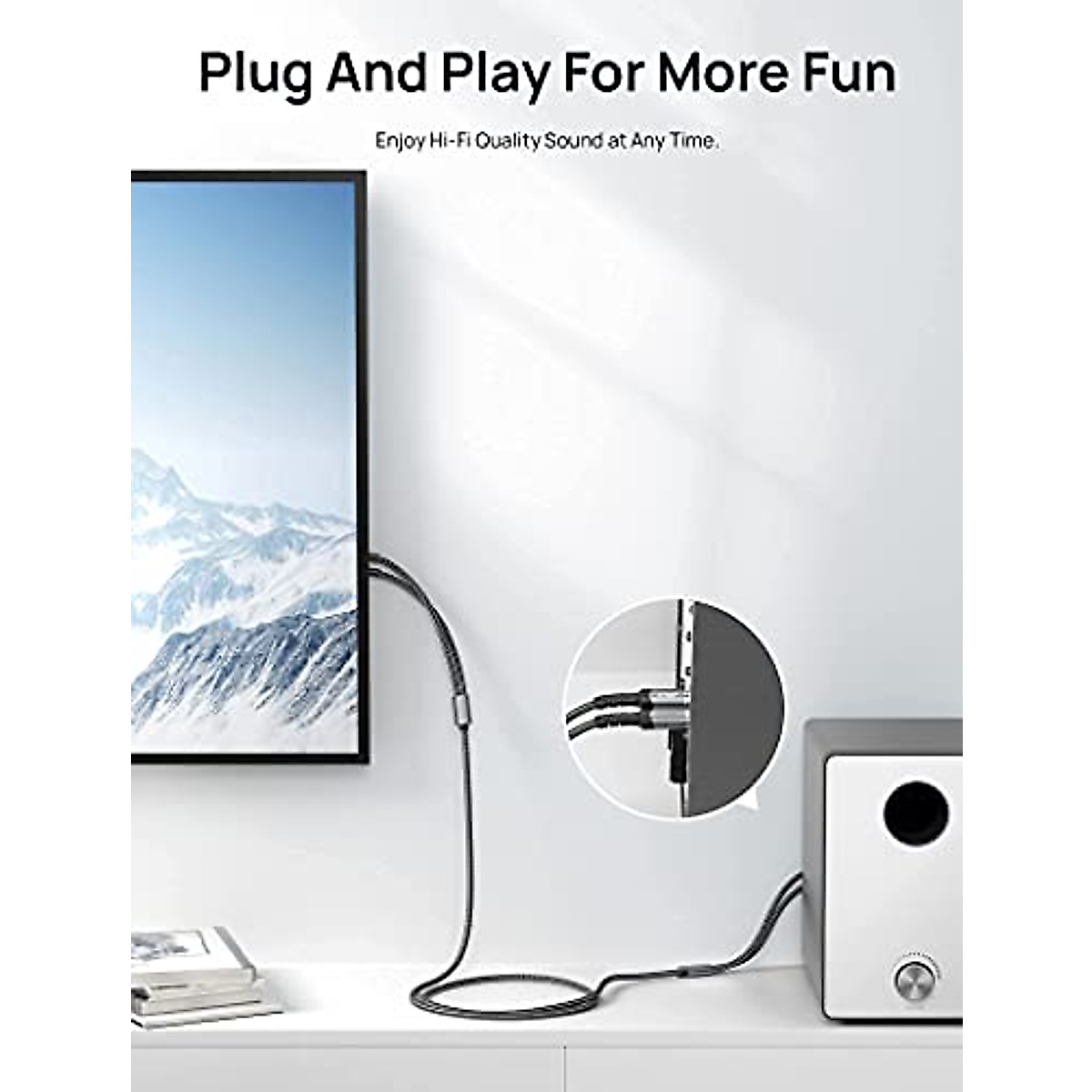 JSAUX RCA Cable（10ft/3M, RCA Audio Cable Shielded Stereo 2RCA to 2RCA Male Y Braided Cord Compatible for Home Theater, HDTV, Amplifiers, Hi-Fi Systems, Car Audio[Grey]