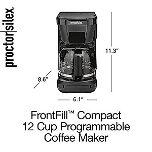 Proctor Silex FrontFill Drip Coffee Maker, Digital & Programmable, 12 Cup Glass Carafe, Black and Silver (43685PS)