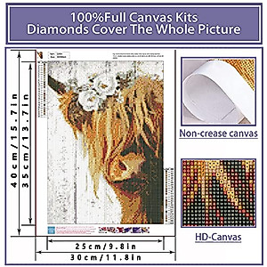 5D Diamond Painting Kits for Adults, Diamond Art DIY Full Drill Round Wall Decor for Living Room Gift Paint with Diamonds Diamond Dotz Cow Paint by Number Diamond Painting Kits for Kids 12X16inch