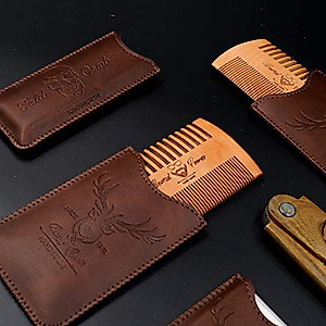 Menesia Wooden Beard Comb & Durable Case for Men Beard, Fine & Coarse Teeth, Men's Wood Pocket Comb for Beards & Mustaches & Hair,Brown Deer Design