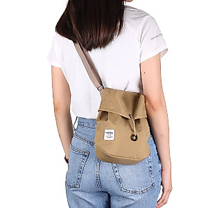 Hellolulu ARMIE Drawstring Sling Crossbody Bag, Water Resistant Lightweight Crossbody Shoulder Bag Phone Bag, For Daily Use Men Women, Brown Beige