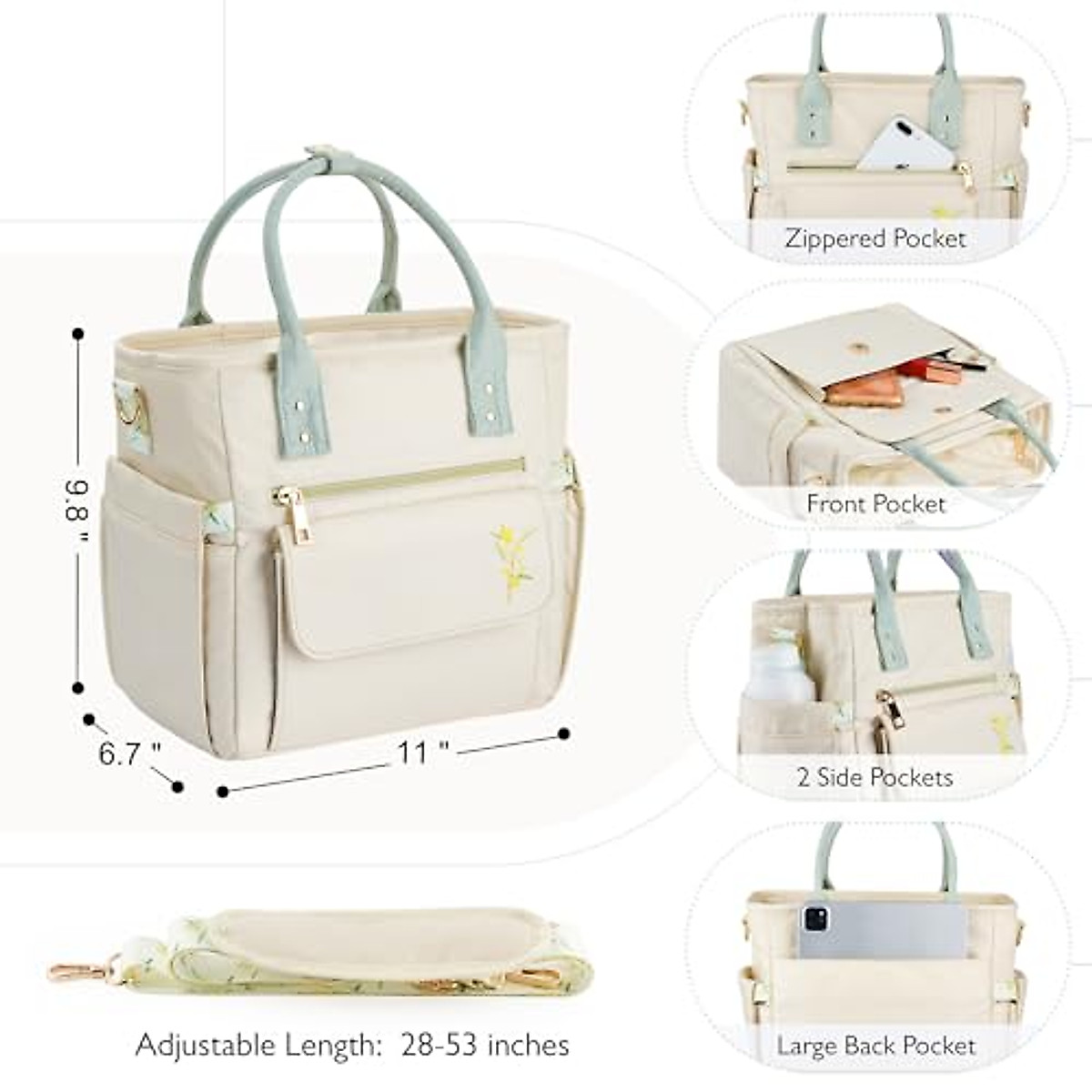 GLORIEROO Deluxe Lunch Bag Women - Leakproof Insulated Lunch Box for Women Gifts for Christmas Unique Gifts for Women Wetproof Lunch Tote Bag with Removable Strap for Work/Picnic