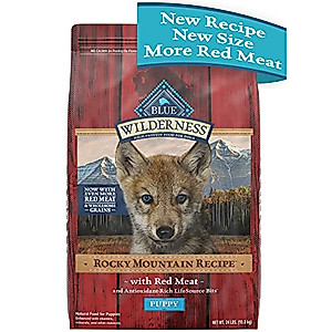 Blue Buffalo Wilderness Rocky Mountain Recipe High Protein Natural Puppy Dry Dog Food, Red Meat with Grain 24 lb Bag