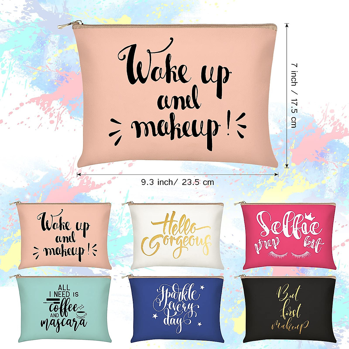 Xuniea 6 Pcs Funny Canvas Cosmetic Bag Makeup Cosmetic Pouch Letter Makeup Bag Multi Color Canvas Toiletry Bag Portable Cute Makeup Pouch for Women birthday Holiday Vacations Friends