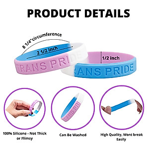 50 Pack Transgender Pride Silicone Bracelets - Transgender Pride Flag Awareness Bracelet - Perfect for Gift-Giving & Fundraisers - 50 Bracelets Multicolor