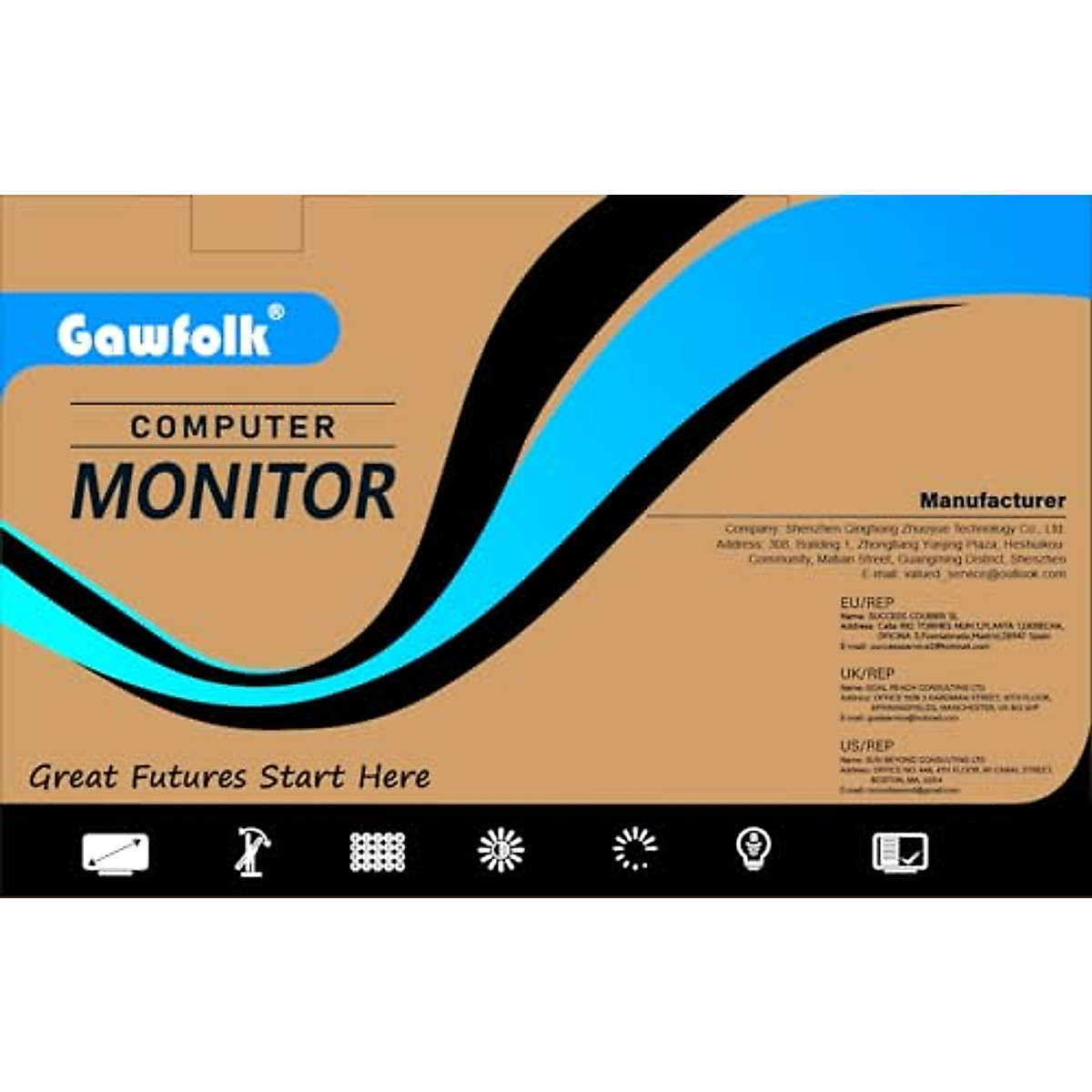 Gawfolk 22 Inch Computer Monitor, 100Hz Ultra-Thin Zero Frame Curved Display, Full HD 1920 x 1080p, HDMI VGA Home Office Business PC Monitor (No Speaker)