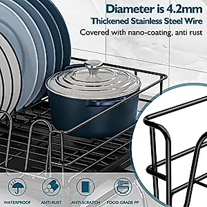 YASONIC Dish Drying Rack with Drainboard Small Stainless Steel Dish Drainer with Swivel Spout - Dish Racks for Kitchen Counter- Rustproof Dish Rack with Removable Utensil Holder - Black