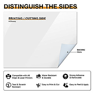 Printable Vinyl for Inkjet Printer & Laser Printer - 40 Pcs Glossy White Inkjet Printable Vinyl Sticker Paper, 8.5"x11"