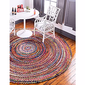 Unique Loom Braided Chindi Collection Area Rug - Layer (3' 3" Round, Multi/ Blue)