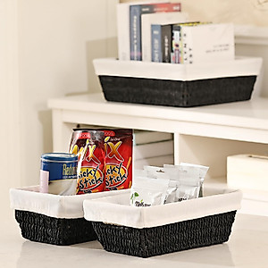 Vagusicc Wicker Storage Baskets, Set of 2 Hand-Woven Foldable Cube Storage Baskets with Handles 13 inches + Set of 3 Woven Paper Rope Handles Wicker Baskets for Storage with Liners