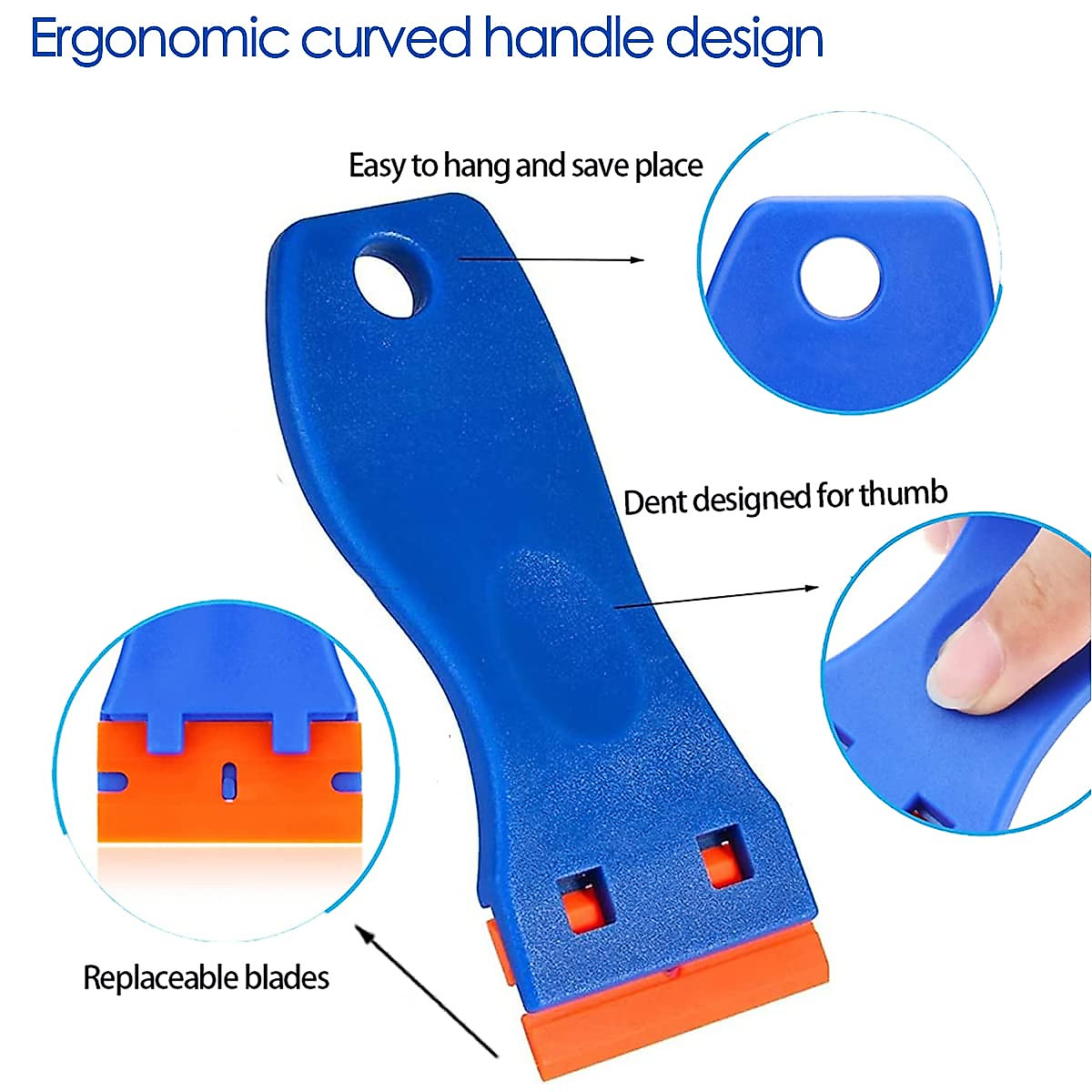 3Pack Plastic Razor Blades Scraper Tool (1Spatula)10 Double Edged blades,No Scratch Sticker Removal Scraper for Cleaning Adhesive Label Decal Glue from Stove top,Glass Window,Cooktop,Car Windshields.