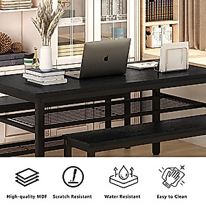 Lamerge Kitchen Table and Chairs for 4, Dining Set with Storage Shelf, Kicthen & Dining Table with 2 Benches, Dining Room Table Set of 47.2 x 28.7 x 28.7 inches, Black